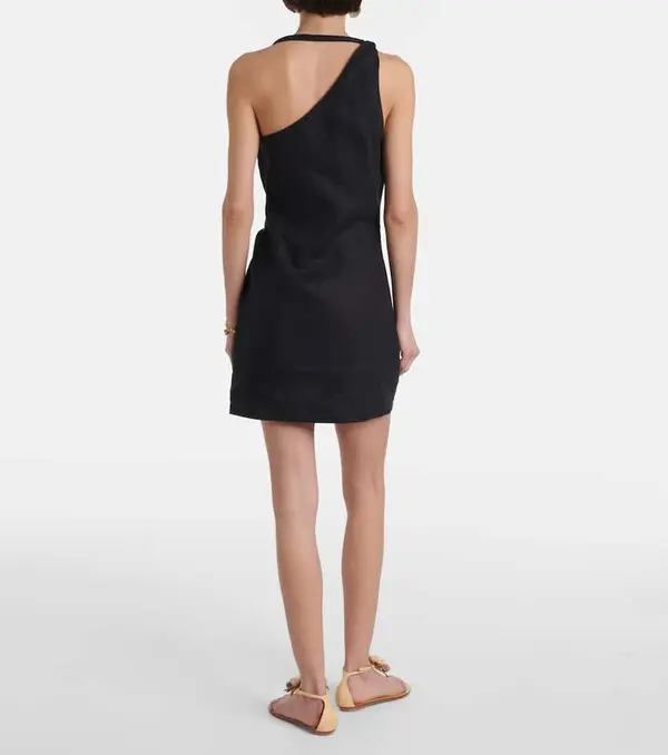 SIR. Affogato Asymmetric Linen Mini Dress - Black