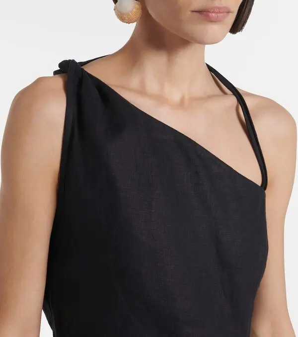 SIR. Affogato Asymmetric Linen Mini Dress - Black