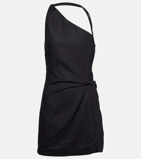 SIR. Affogato Asymmetric Linen Mini Dress - Black