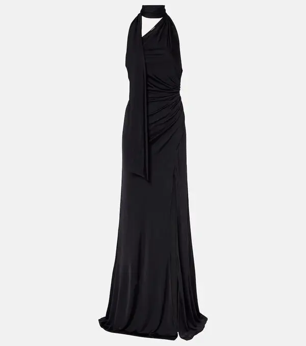 TOM FORD Scarf-detail One-shoulder Jersey Gown - Black