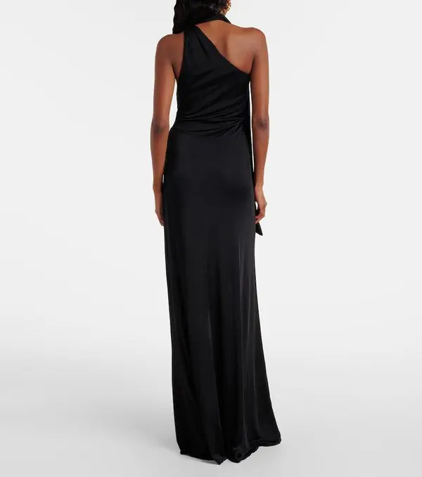 TOM FORD One-shoulder Jersey Gown With Scarf Detail - Black