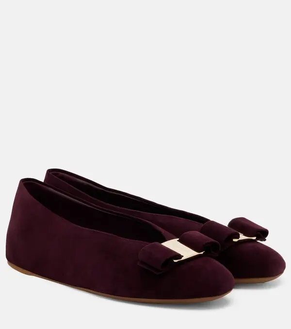 FERRAGAMO Vanna Suede Ballet Flats - Burgundy