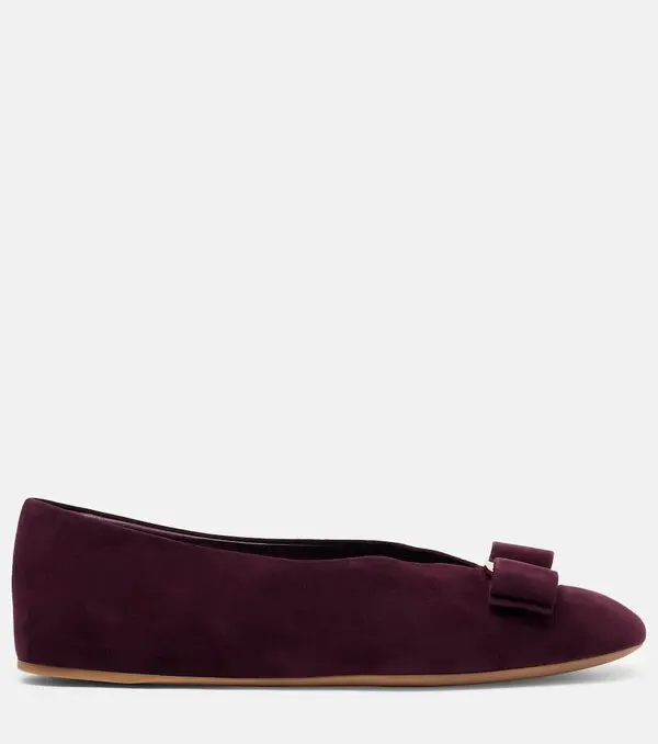 FERRAGAMO Vanna Suede Ballet Flats - Burgundy