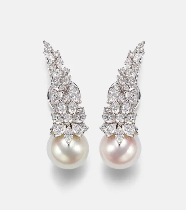 Yeprem 18kt White Diamond And Pearl Drop Earrings - Silver