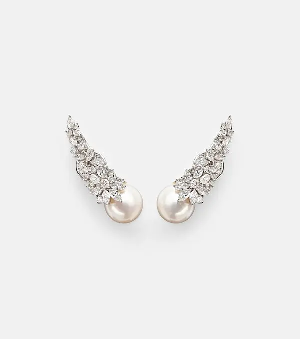 Yeprem 18kt White Diamond And Pearl Earrings - Silver