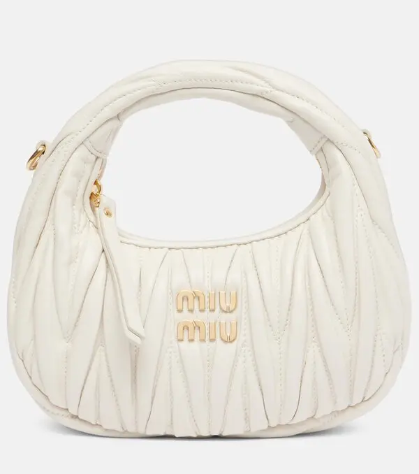 Miu Miu Wander Mini Matelassé Leather Shoulder Bag - White
