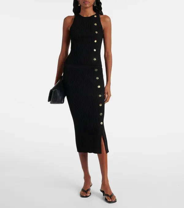 Veronica Beard Tanner Ribbed Button-detailed Pencil Skirt