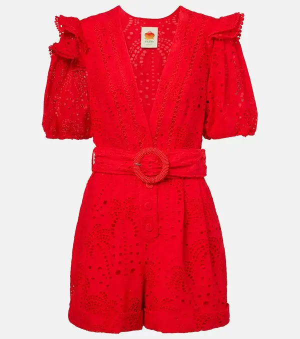 Farm Rio Broderie Anglaise Cotton Romper - Red