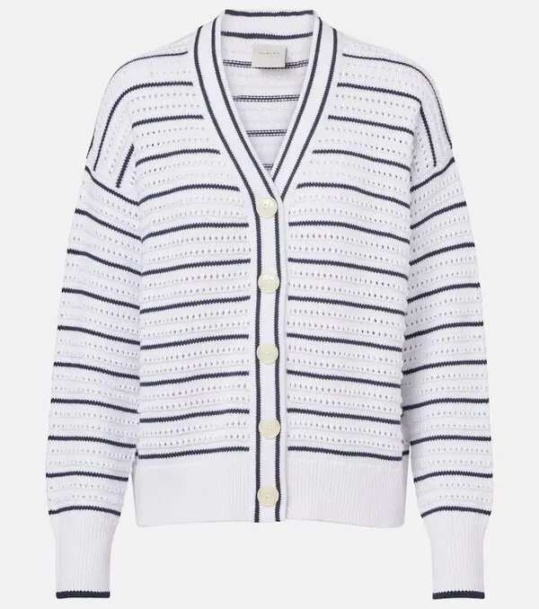 Varley Antonia Striped Cotton Cardigan - White