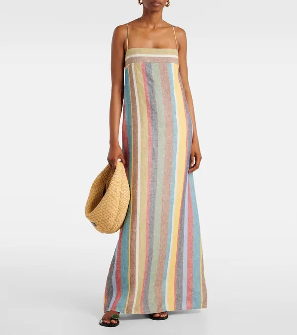 Staud Laura Striped Linen Maxi Dress