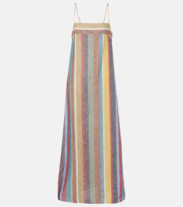 Staud Laura Striped Linen Maxi Dress - Multicoloured