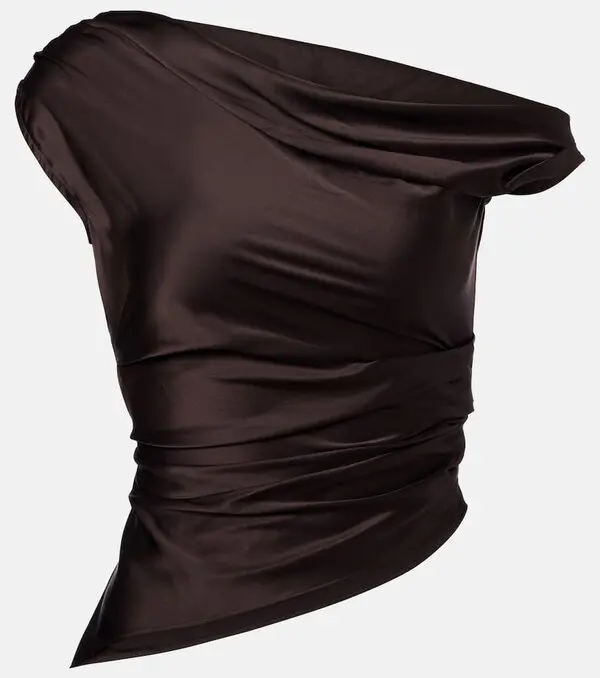 Staud Phare One-shoulder Silk-blend Satin Top - Brown