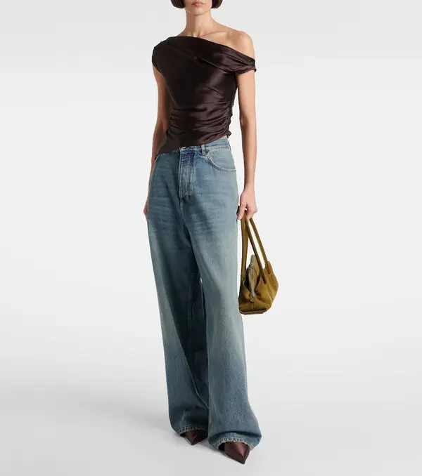 Staud Phare One-shoulder Silk-blend Satin Top - Brown