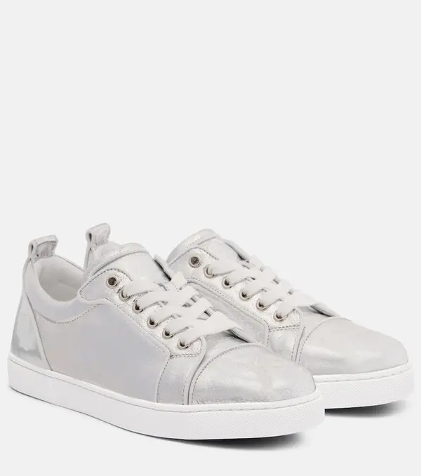 CHRISTIAN LOUBOUTIN Louise Orlato Metallic Leather Sneakers - Silver