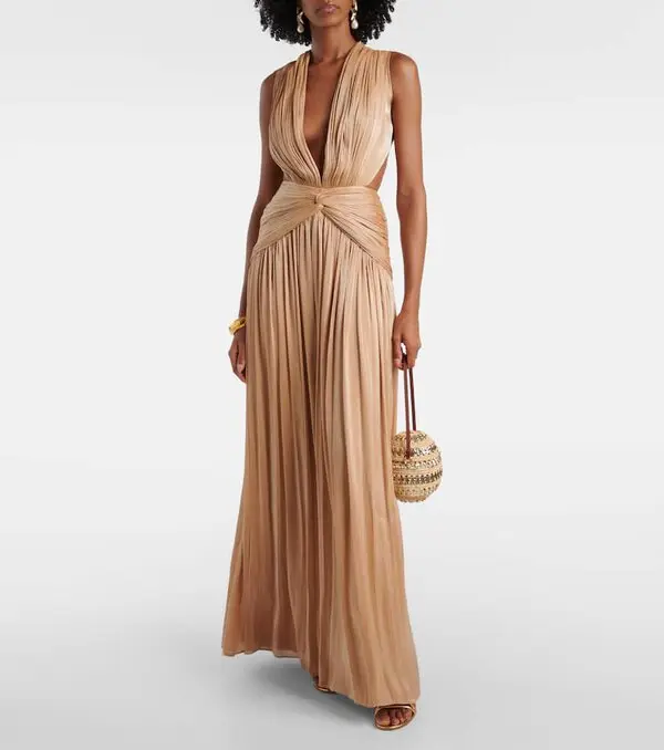 Costarellos Silla Cutout Gathered Gown - Gold