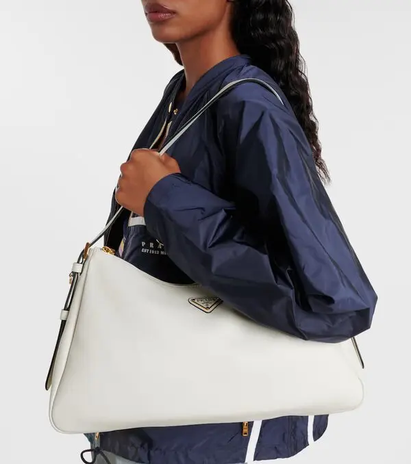 Prada Aimee Large Leather Shoulder Bag - White