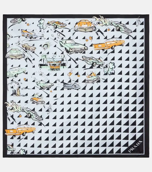 Prada Printed Silk Twill Scarf - Black