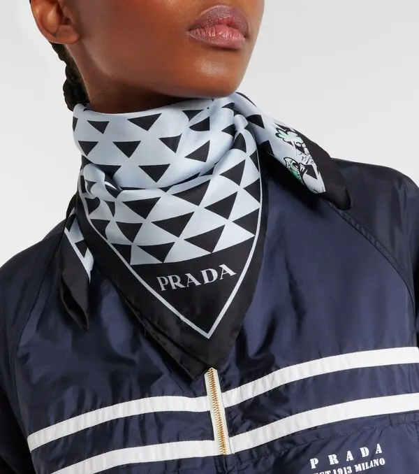Prada Printed Silk Twill Scarf - Black