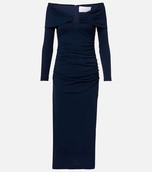 Carolina Herrera Off-shoulder Ruched Midi Dress