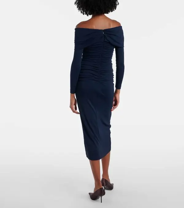 Carolina Herrera Off-shoulder Ruched Midi Dress