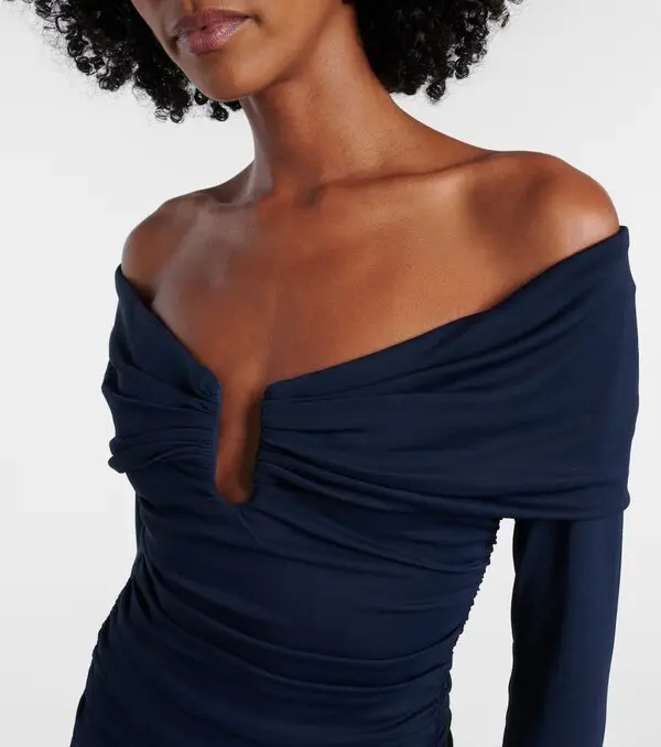 Carolina Herrera Off-shoulder Ruched Midi Dress