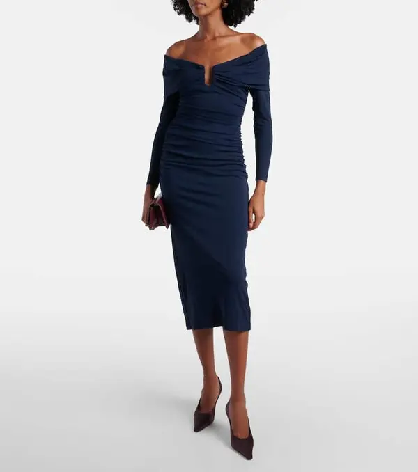 Carolina Herrera Off-shoulder Ruched Midi Dress
