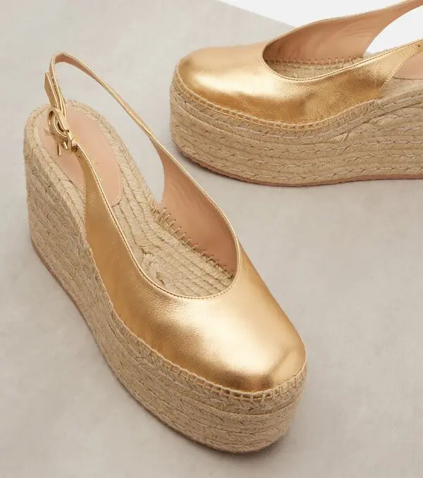 GIANVITO ROSSI Metallic Leather Espadrille Wedges