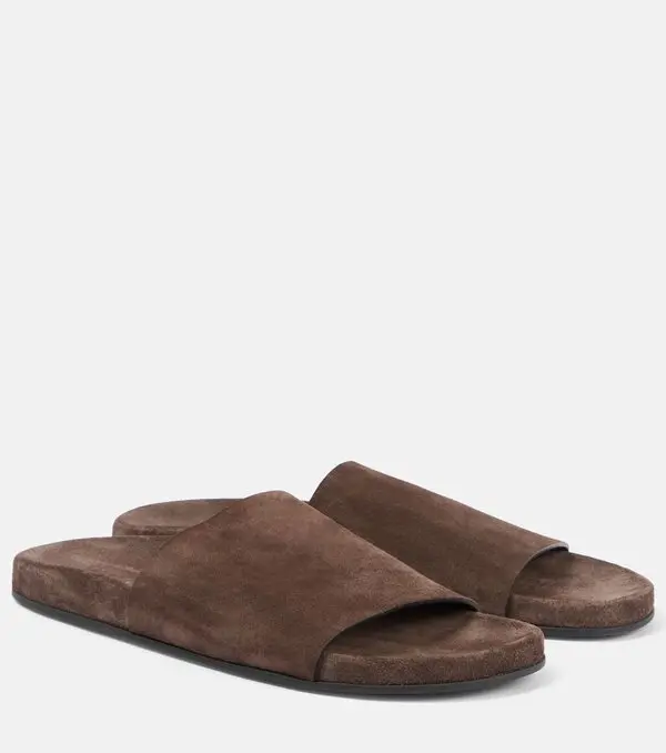 THE ROW Hugh Suede Slides - Brown