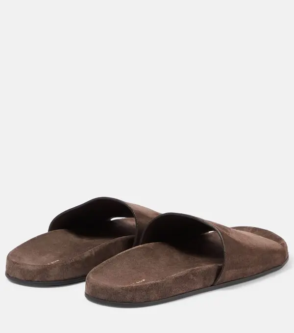 THE ROW Hugh Suede Slides - Brown