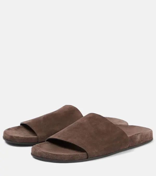 THE ROW Hugh Suede Slides - Brown