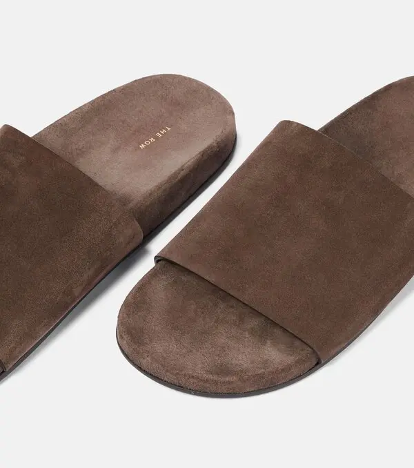 THE ROW Hugh Suede Slides - Brown
