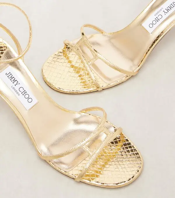 JIMMY CHOO Leo 65 Metallic Leather Sandals
