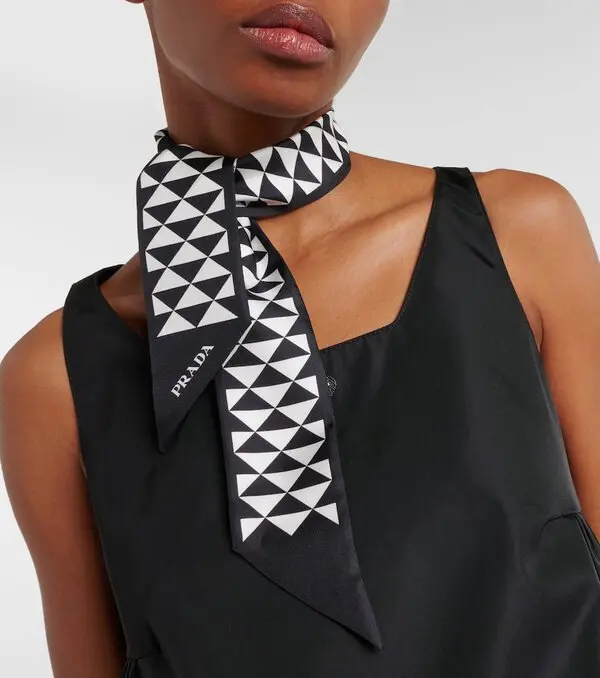 Prada Printed Silk Twill Scarf - Black