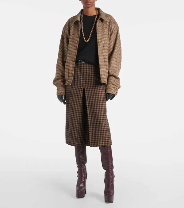 Saint Laurent Gingham Mid-rise Wool Culottes
