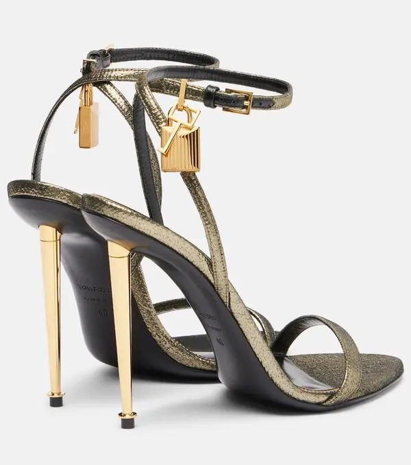 TOM FORD Padlock 105 Metallic Sandals - Gold