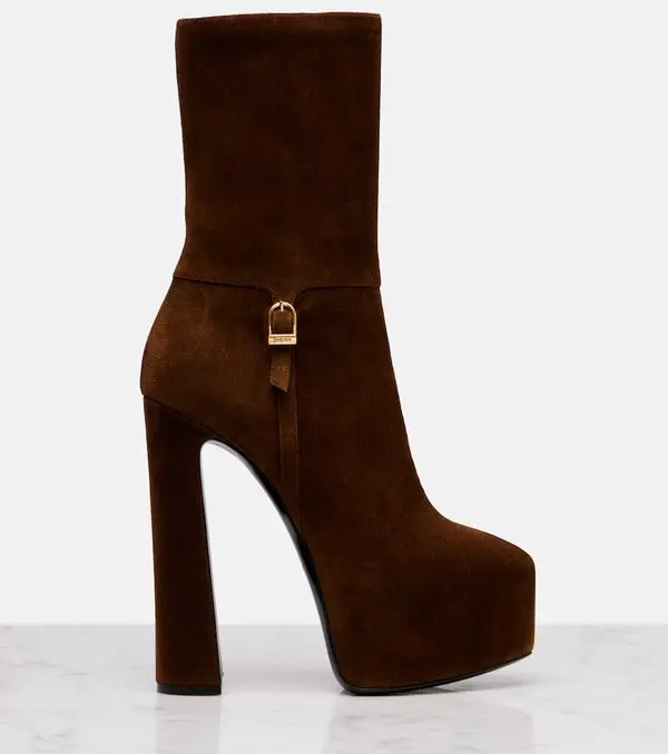 Saint Laurent Nico Suede Platform Ankle Boots