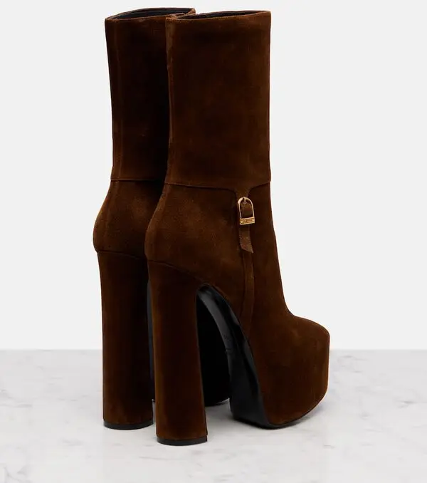 Saint Laurent Nico Suede Platform Ankle Boots