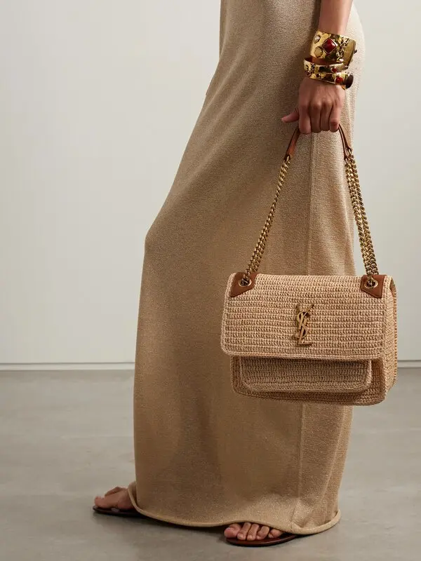 Saint Laurent Niki Medium Raffia Shoulder Bag - Brown