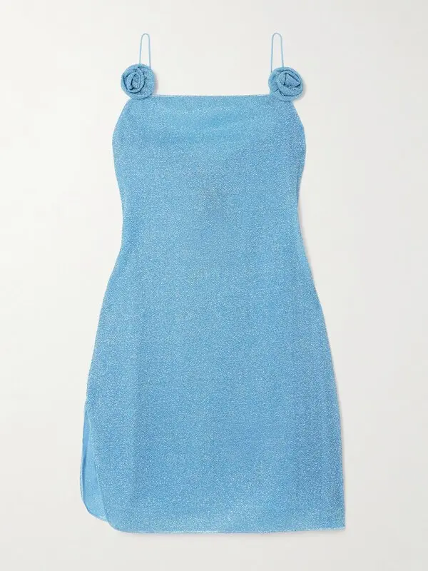 Oseree Lumière Rose Appliquéd Metallic Stretch-knit Mini Dress