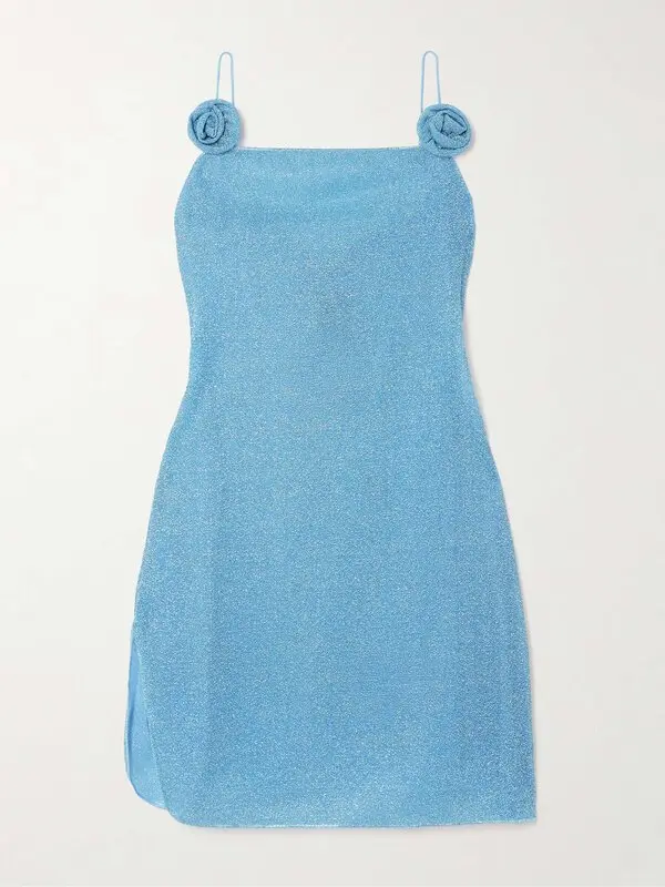 Oseree Lumière Rose Appliquéd Metallic Stretch-knit Mini Dress