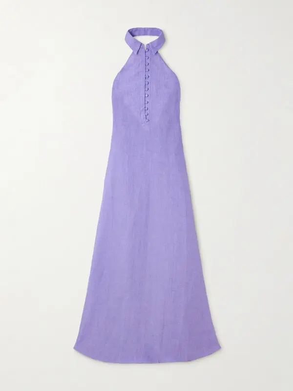 TALLER MARMO Barbara Open-back Linen Gown - Purple