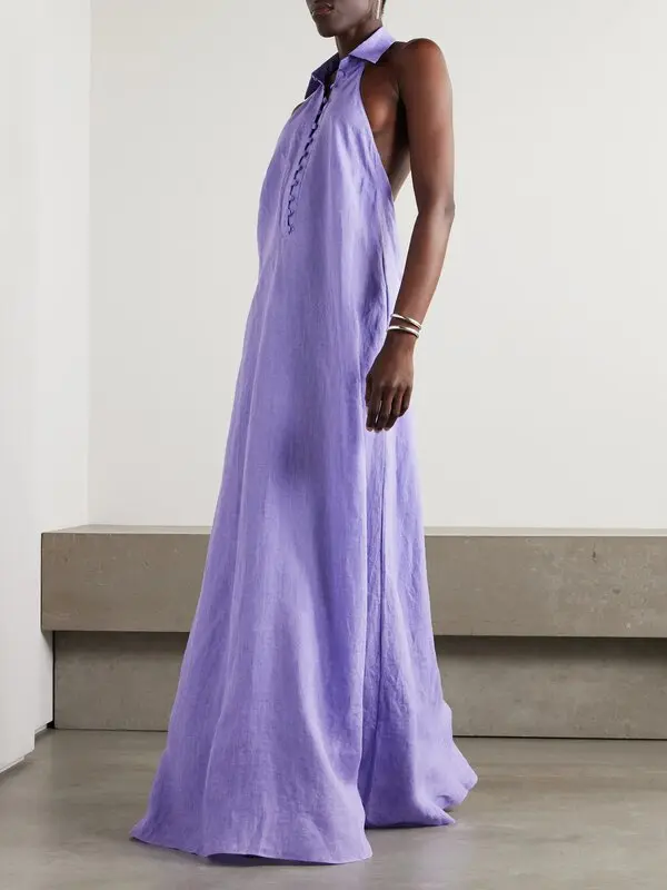 TALLER MARMO Barbara Open-back Linen Gown - Purple