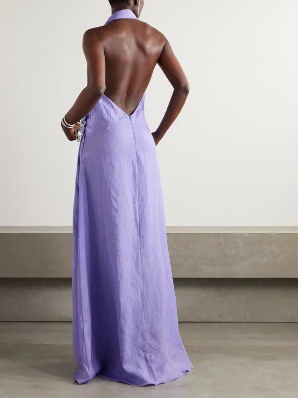 TALLER MARMO Barbara Open-back Linen Gown - Purple