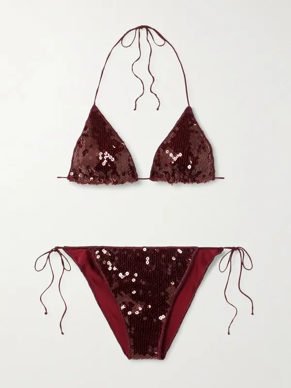 Oseree Marilyn Microkini Sequined Bikini - Burgundy