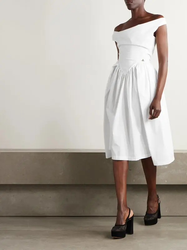 VIVIENNE WESTWOOD Sunday Gathered Cotton-poplin Dress - White