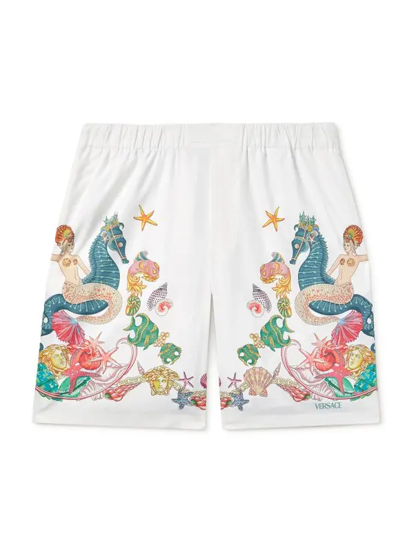 Versace Wide-leg Printed Cotton-poplin Shorts - White