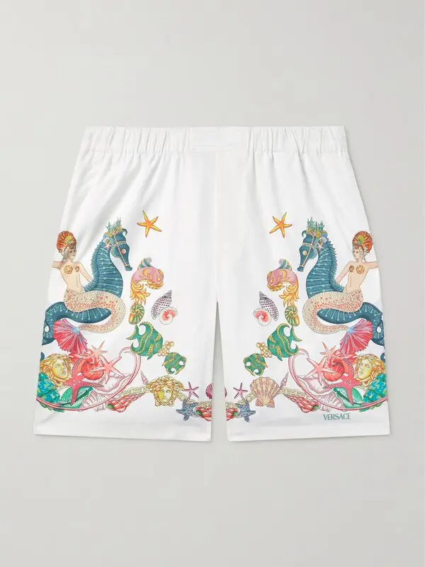 Versace Wide-leg Printed Cotton-poplin Shorts - White