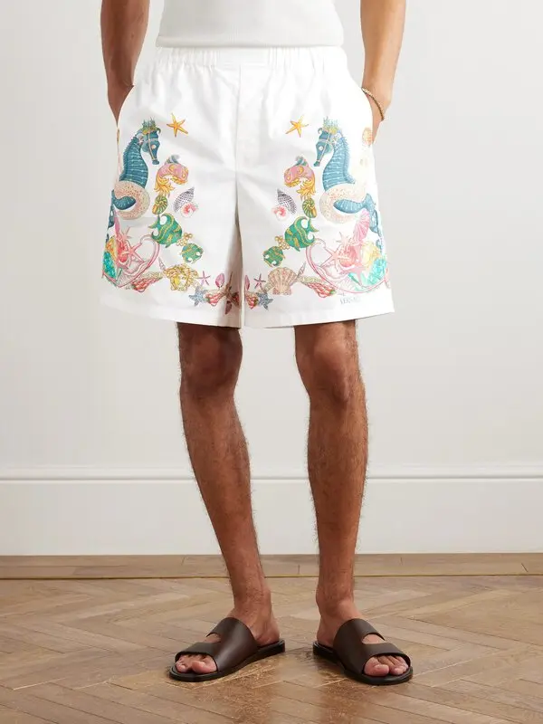 Versace Wide-leg Printed Cotton-poplin Shorts