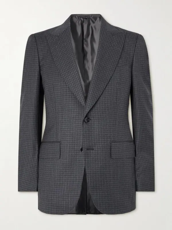 TOM FORD Checked Wool Suit Jacket - Gray