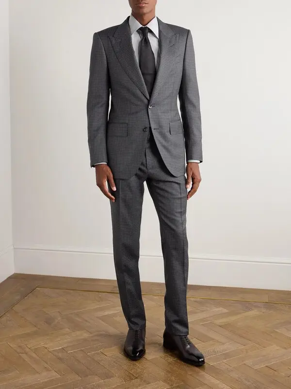 TOM FORD Checked Wool Suit Jacket - Gray